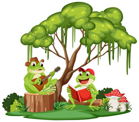 Cartoon frogs in the forest Royalty Free Vector Image
