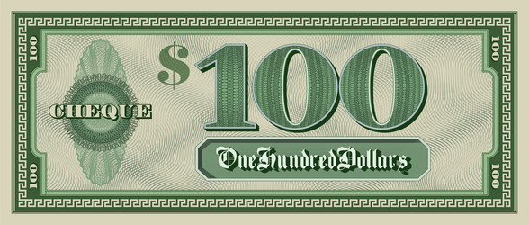 Sample green paper check of 2000 dollars Vector Image