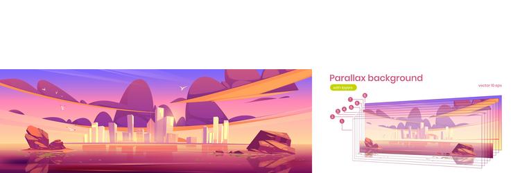 Parallax background with sea landscape at sunset Vector Image