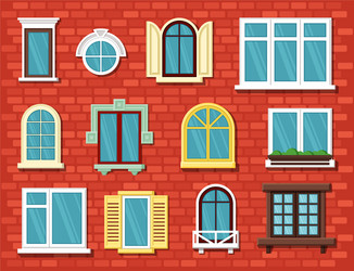 Different types house windows elements isolated Vector Image