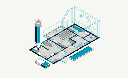 Floorplan drawing with pencil flat plan Royalty Free Vector
