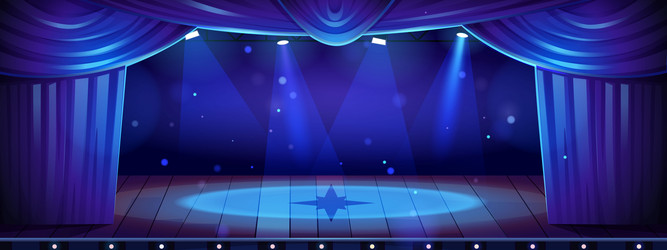 Cartoon theater stage with blue curtains Vector Image