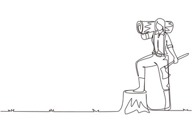 Single continuous line drawing woman lumberjack Vector Image