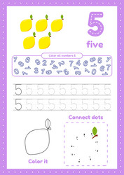Learning numbers number 1 trace color dot to dot Vector Image