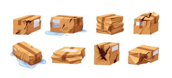 Cartoon damaged torn and wet cardboard delivery Vector Image