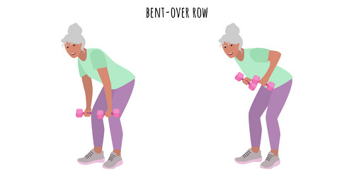 Senior woman doing bent-over row exercise Vector Image