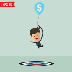 Cartoon businessman flying away by using money Vector Image