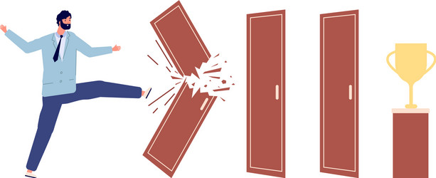 Man kicking down and destroying door one Vector Image