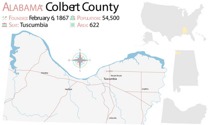 Map of colbert county in alabama Royalty Free Vector Image