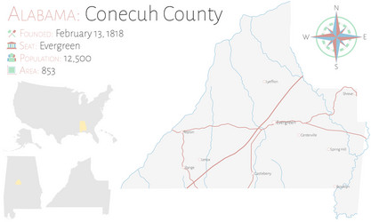 Map conecuh county in alabama Royalty Free Vector Image