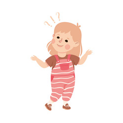 Puzzled little girl with question mark scratching Vector Image