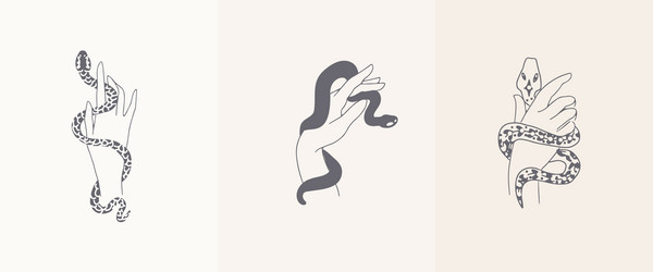 Snake in hand a set of posters Royalty Free Vector Image