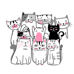 Cute cat gang with hand drawn cartoon Royalty Free Vector