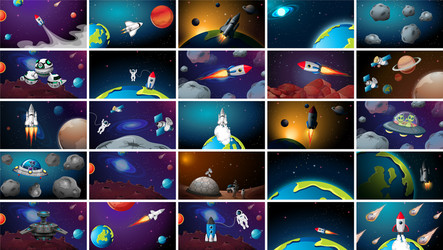 Large set outer space scenes Royalty Free Vector Image