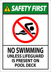 Safety first pool sign no swimming unless Vector Image