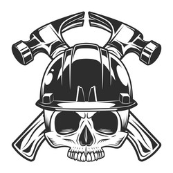 Hammers with half skull in hard hat and glasses Vector Image
