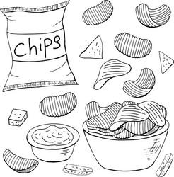 Hand drawn chips collection black and white Vector Image