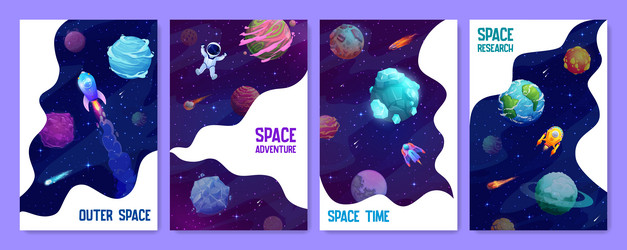 Space landing page cartoon spaceship in galaxy Vector Image