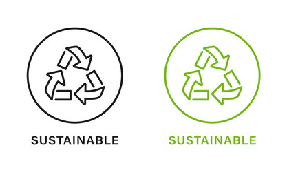 Sustainable line green and black icon set Vector Image