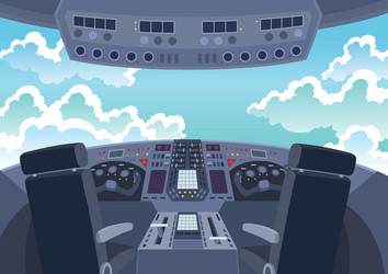 Airplane cockpit back view of cabin flying Vector Image