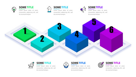 Infographic template 6 squares in a row Royalty Free Vector