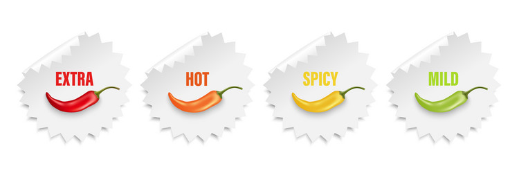 Realistic round stickers with spicy chili Vector Image