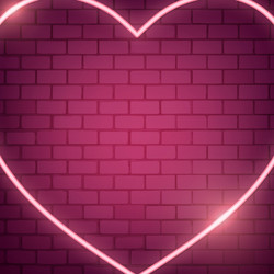 Pink glowing neon heart on brick wall background Vector Image