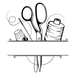 Sewing scissors needle and thread design Vector Image