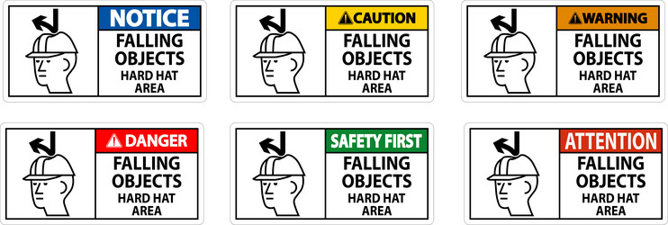 Caution sign falling objects hard hat area Vector Image