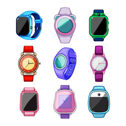 Fashion kid watch time cartoon Royalty Free Vector Image