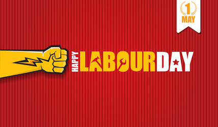 1 may happy labour day label with strong Vector Image
