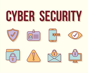 Cyber security lettering and set Royalty Free Vector Image