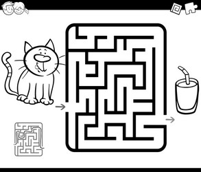 Maze with cat and wool coloring page Royalty Free Vector