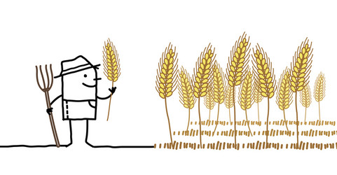 Cartoon farmer and wheat field Royalty Free Vector Image