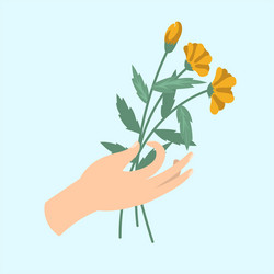 Cartoon female hand holding flower Royalty Free Vector Image