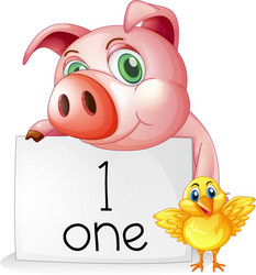 Counting number ten with pig and chicks Royalty Free Vector