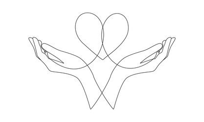 One Continuous Line Drawing Of Hands Holding Heart