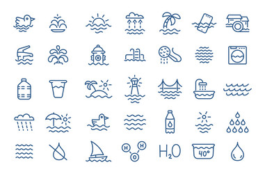 Water icon set editable outline stroke Royalty Free Vector