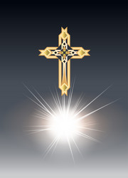 Religioush gold crosse with sun rays transparent Vector Image