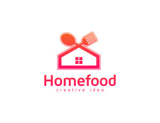 Home food logo design with spoon fork and kitchen Vector Image