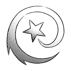 Scratchboard engraved icon of round shooting star Vector Image