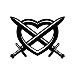Two sword through heart for icon logo tattoo Vector Image