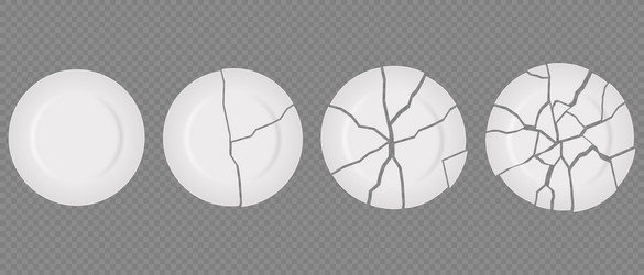 Three broken white plates isolated on transparent Vector Image