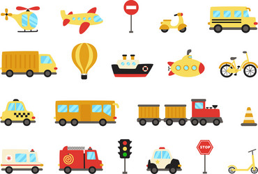 Cute cartoon transportation means with names Vector Image