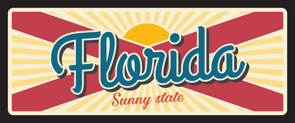 Sunny florida state vintage travel plate Vector Image