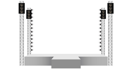 White stage and speaker with backdrop on the truss