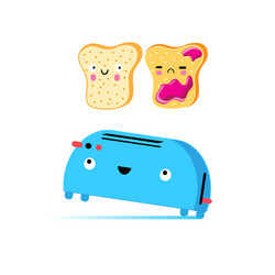 Funny toast bread and coffee cup cartoon character