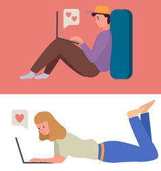 People in relationship using laptops computers Vector Image