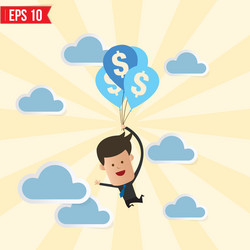 Cartoon businessman flying away by using money Vector Image