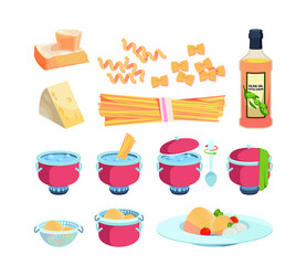 Pasta cooking process set boiling Royalty Free Vector Image